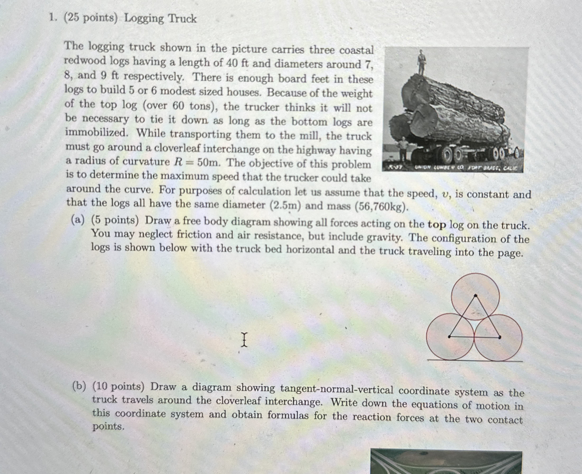 Solved (25 ﻿points) ﻿Logging TruckThe logging truck shown in | Chegg.com