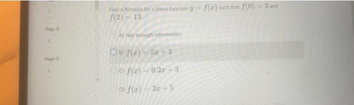 Solved Page 2 Page 3: Find a formula for a linear function y | Chegg.com