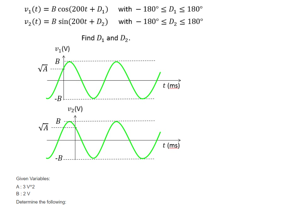 Solved v1(t)=Bcos(200t+D1) ﻿with | Chegg.com