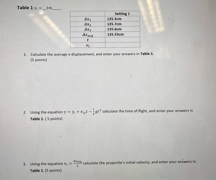 Table 1yi=−1m 1. Calculate the average | Chegg.com