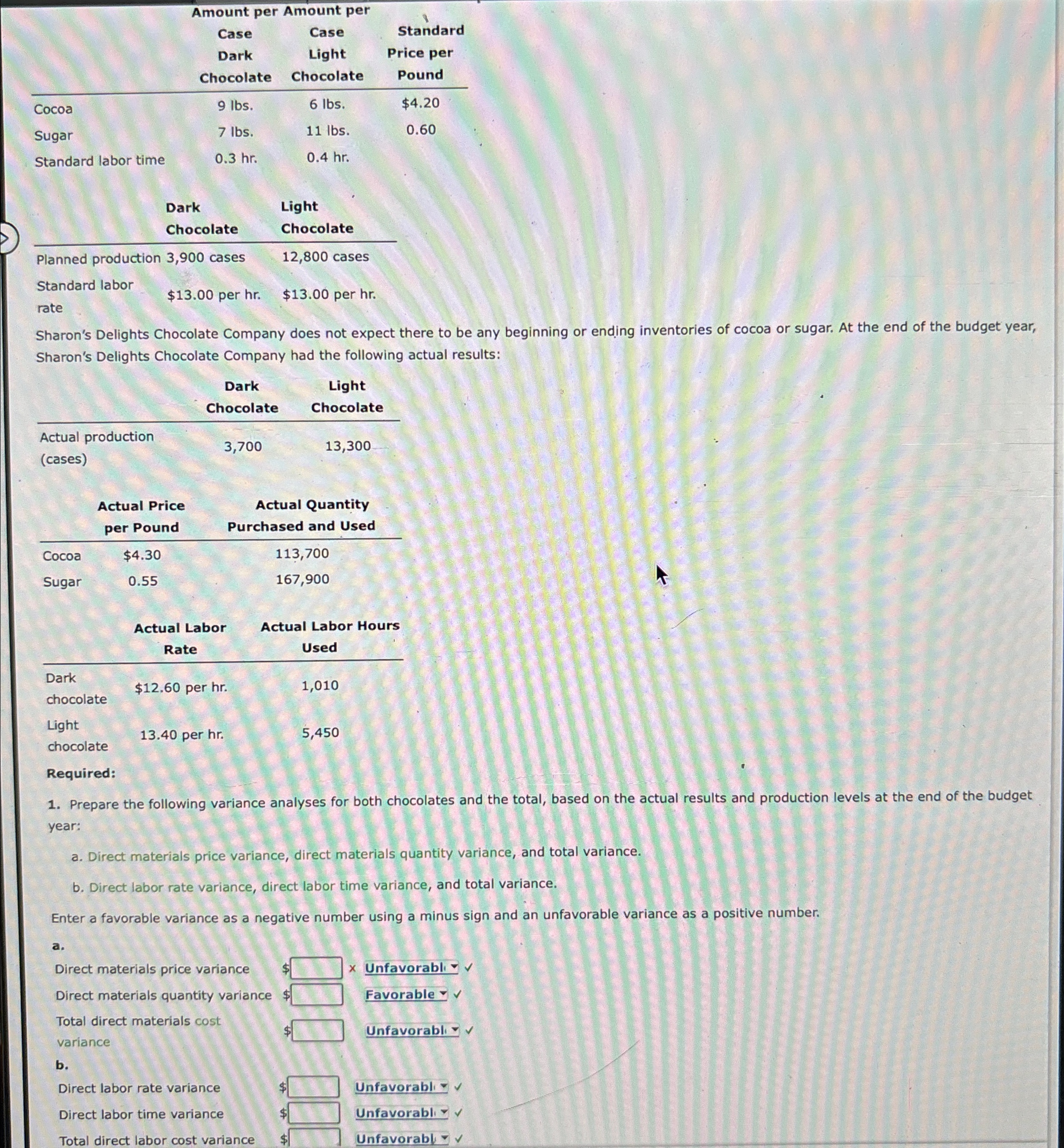 Solved Prepare the following variance analyses for both | Chegg.com