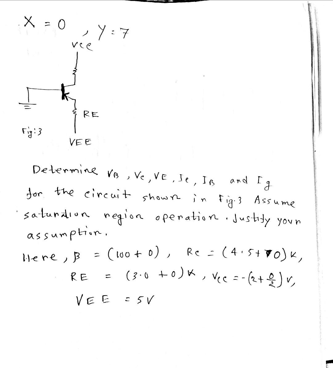 Solved x = 0 , y = vce RE VEE and I Determine VB , Ve, VE , | Chegg.com
