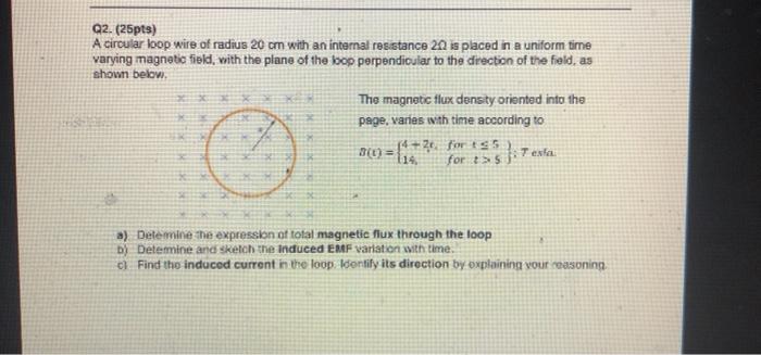 Solved Q2. (25pts) A circular loop wire of radius 20 cm with | Chegg.com