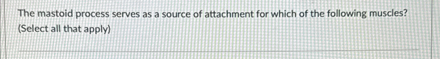 Solved The mastoid process serves as a source of attachment | Chegg.com