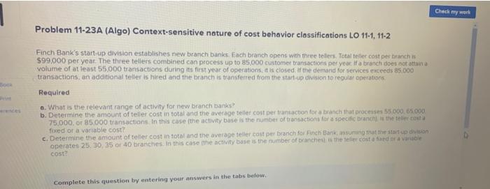 Solved Check my work Problem 11-23A (Algo) Context-sensitive | Chegg.com