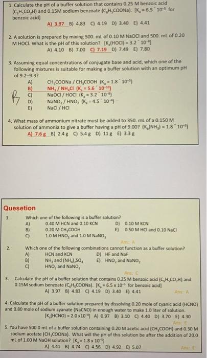 Solved 1. Calculate the pH of a buffer solution that | Chegg.com