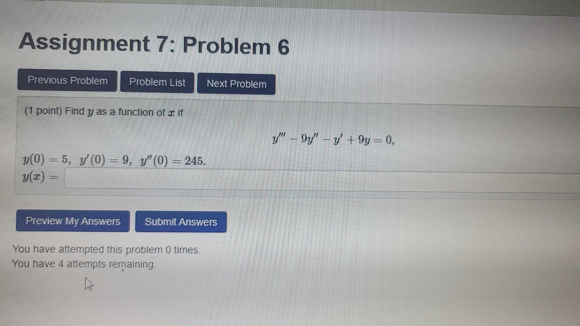 Solved Assignment 7: Problem 6 (1 point) Find y as a | Chegg.com