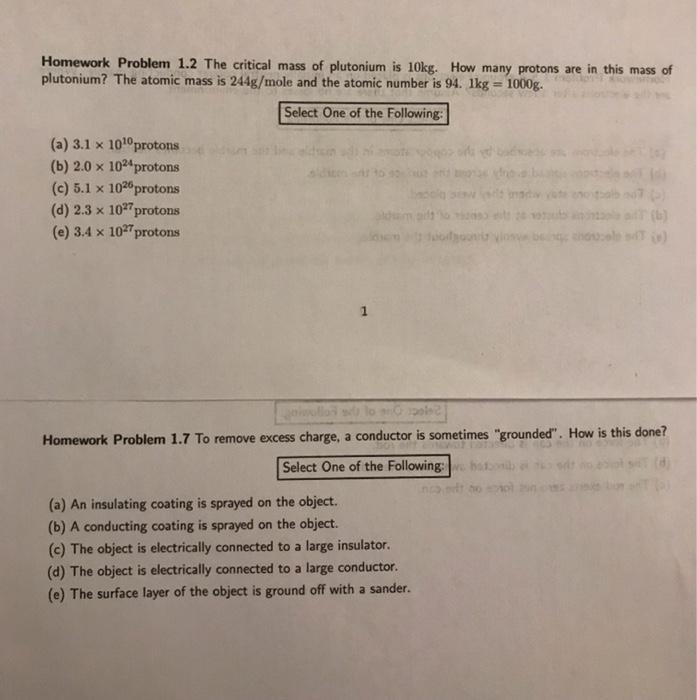 Solved Homework Problem 1.2 The critical mass of plutonium | Chegg.com