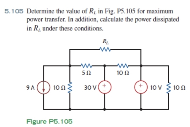 Solved 5.105 ﻿Determine the value of RL ﻿in Fig. P5.105 ﻿for | Chegg.com