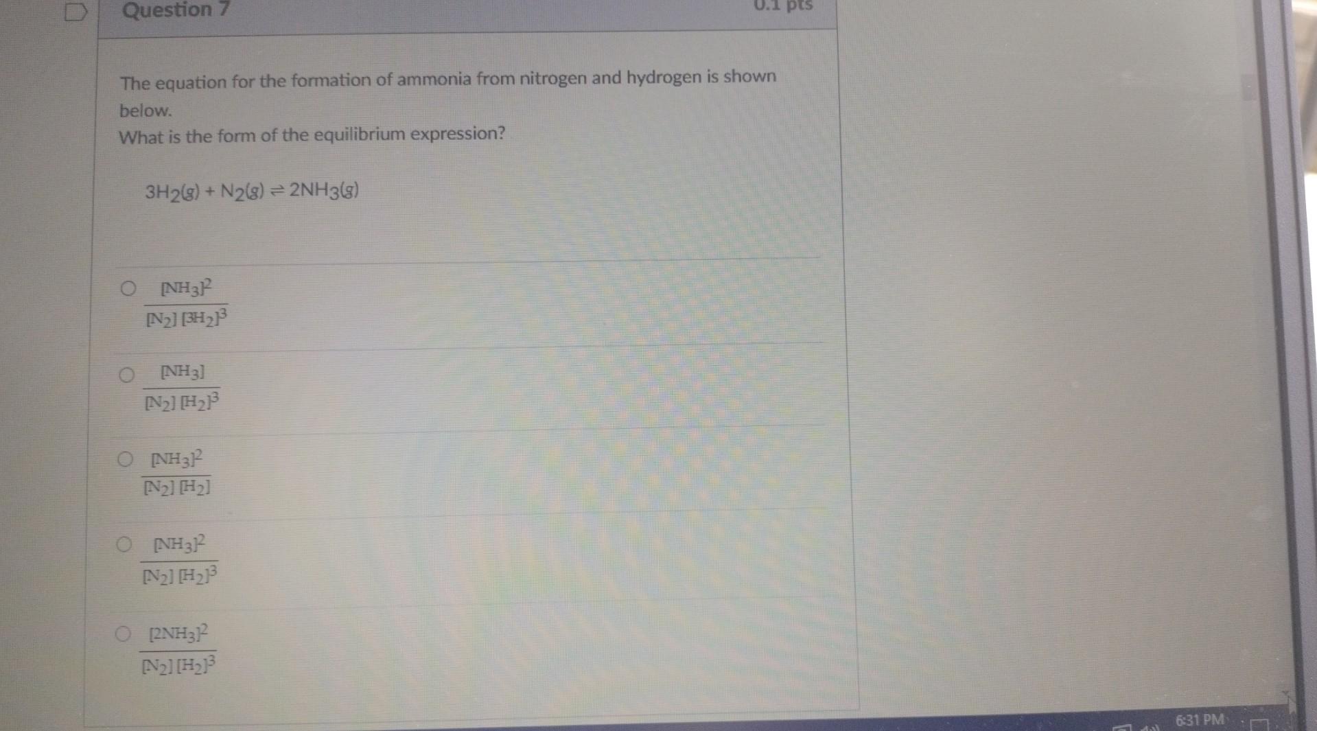 Solved The equation for the formation of ammonia from | Chegg.com