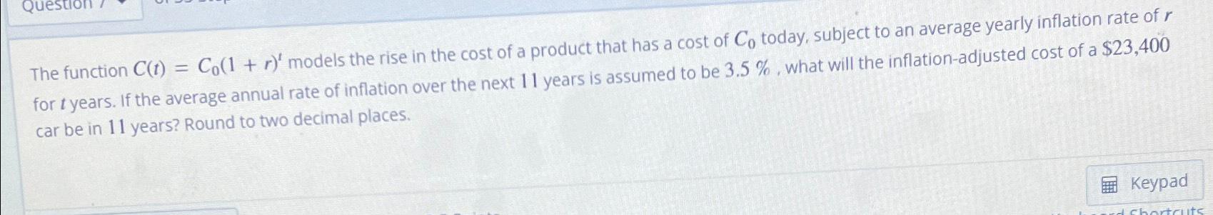 The function C(t)=C0(1+r)t ﻿models the rise in the | Chegg.com