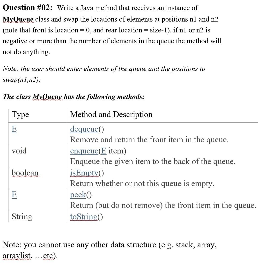 Solved Question \#02: Write a Java method that receives an | Chegg.com