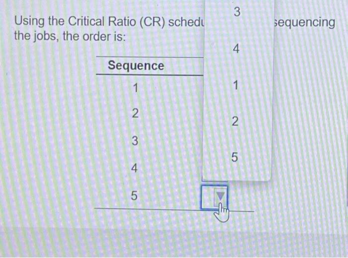 Solved Calculate the Critical Ratios (CR): (Enter all | Chegg.com