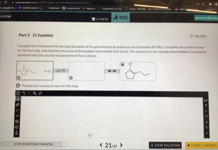 Complete the mechanism for the deprotonation of the | Chegg.com