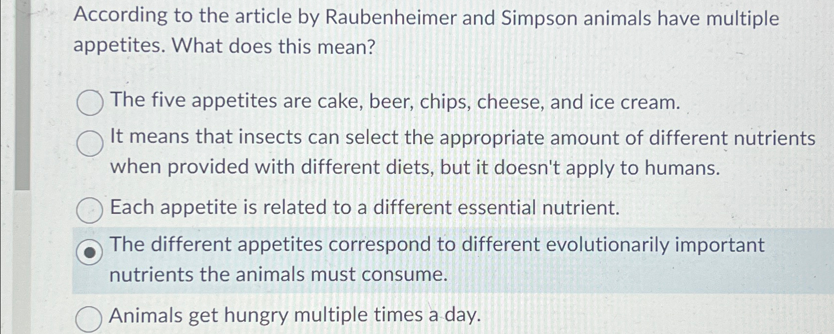 Solved According to the article by Raubenheimer and Simpson | Chegg.com