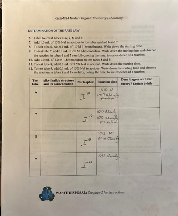 DETERMINATION OF THE RATE LAW 6. Label four test | Chegg.com