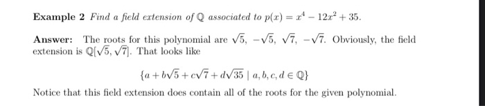 Example 2 Find a field extension of Q associated to | Chegg.com