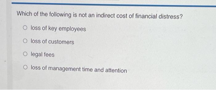 Solved Which of the following is not an indirect cost of | Chegg.com