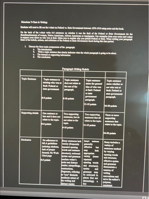 complete the table and paragraph of 6-8 setences. | Chegg.com