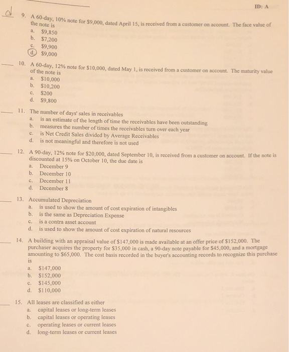 Solved ID: A 9. A 60-day, 10% note for $9,000, dated the | Chegg.com