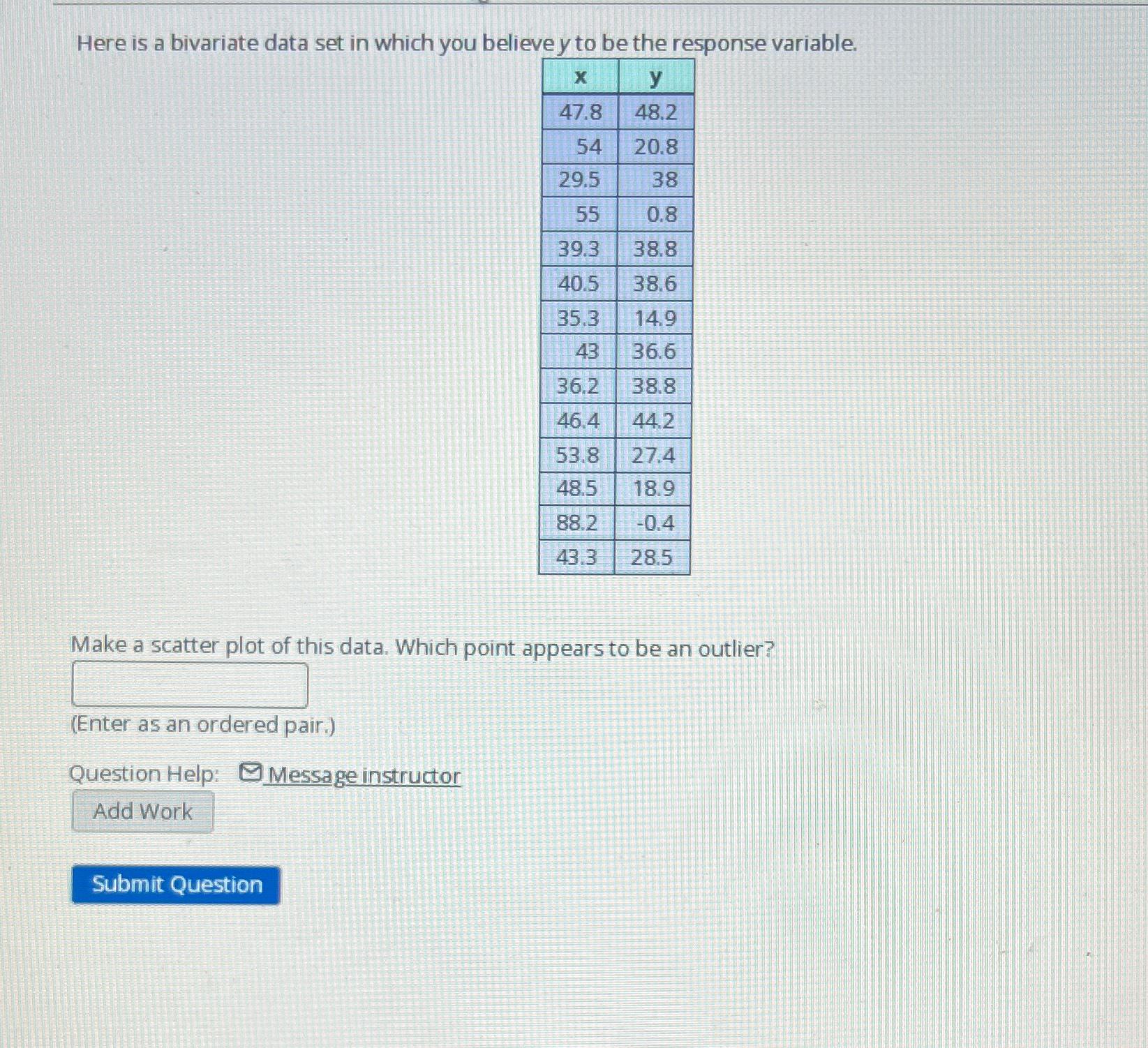 Solved Here is a bivariate data set in which you believe y | Chegg.com