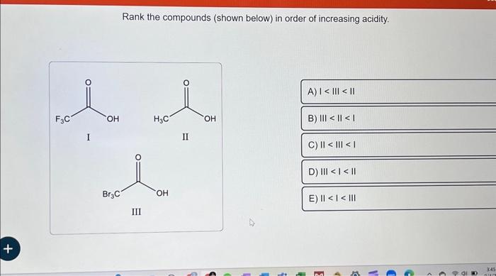 Solved Rank the compounds (shown below) in order of | Chegg.com