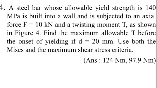 4. A steel bar whose allowable yield strength is 140 | Chegg.com