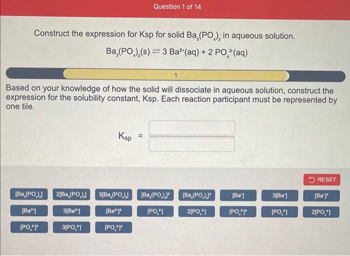 Solved Construct the expression for Ksp for solid Ba3(PO4)2 | Chegg.com