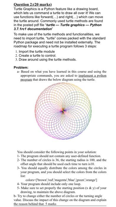 Solved Question 2:(20 marks) Turtle Graphics is a Python | Chegg.com