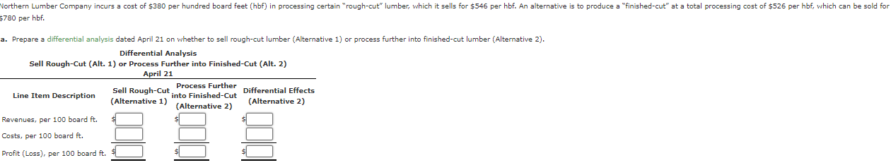Solved $780 ﻿per hbf.a. ﻿Prepare a differential analysis | Chegg.com