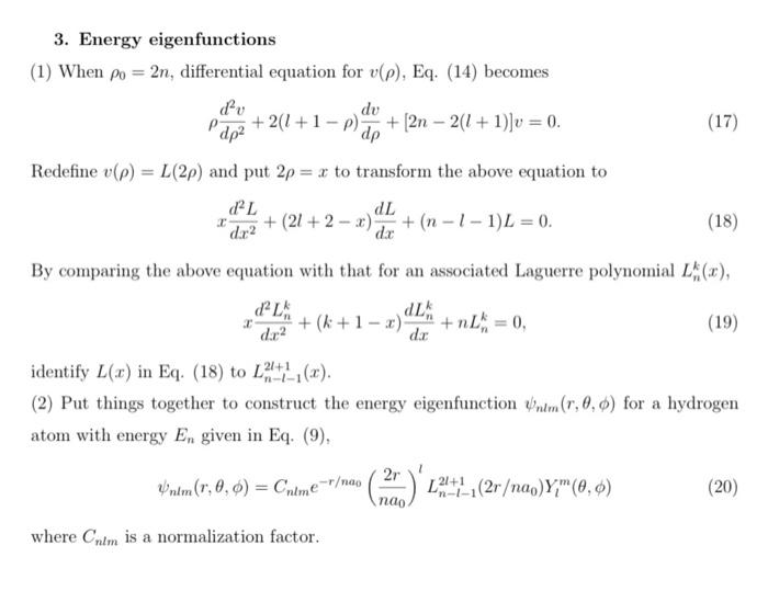Solved 3. Energy eigenfunctions (1) When ρ0=2n, differential | Chegg.com