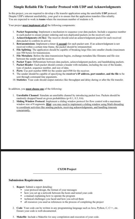 Solved Simple Reliable File Transfer Protocol with UDP and | Chegg.com