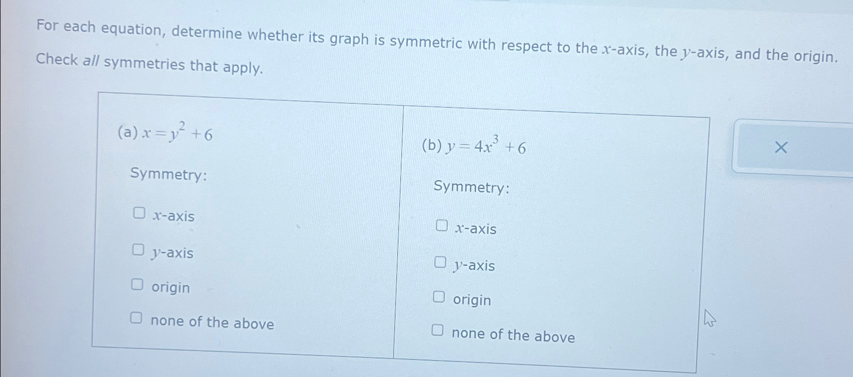 Solved For each equation, determine whether its graph is | Chegg.com