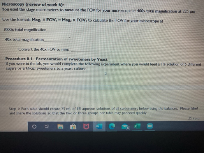 Solved Microscopy (review of week 6): You used the stage | Chegg.com
