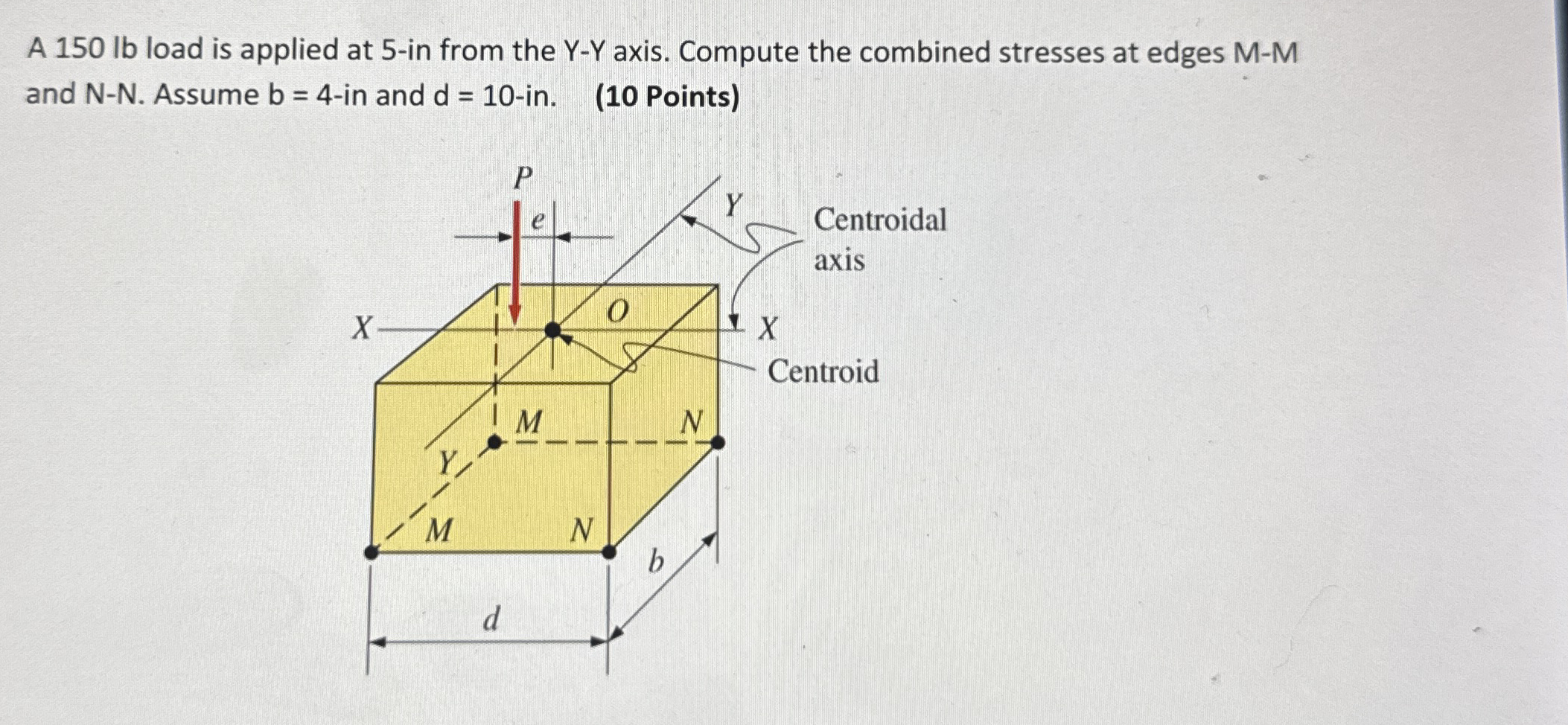 Solved A 150 ﻿lb load is applied at 5-in ﻿from the Y-Y | Chegg.com
