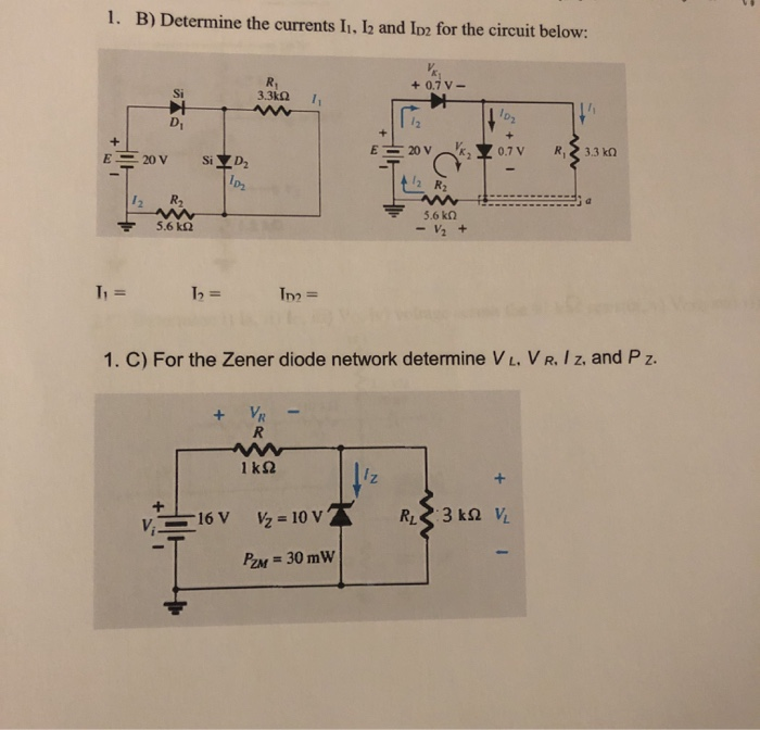 Solved 1. B) Determine the currents I1, I2 and Id2 for the | Chegg.com