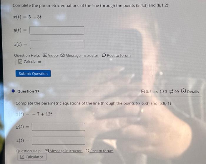 Solved Complete the parametric equations of the line through | Chegg.com