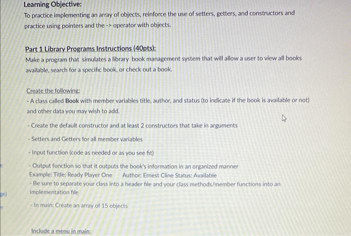 Solved Learning Objective To Practice Implementing An Array