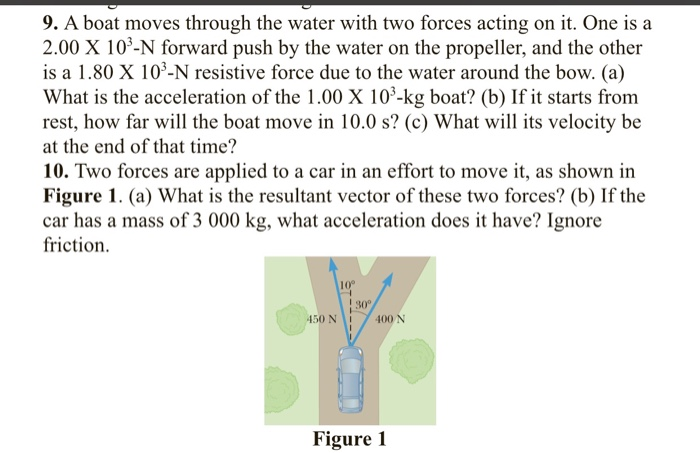 Solved 9. A boat moves through the water with two forces | Chegg.com