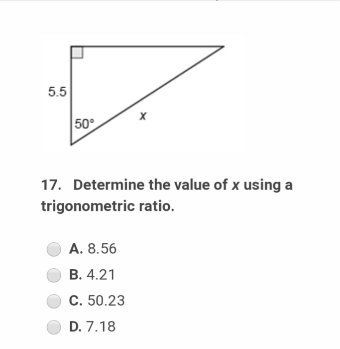 Solved 5.5 50° 17. Determine the value of x using a | Chegg.com