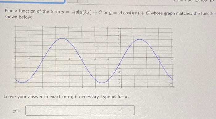 Solved Find a function of the form y = A sin(kx) + C or y = | Chegg.com
