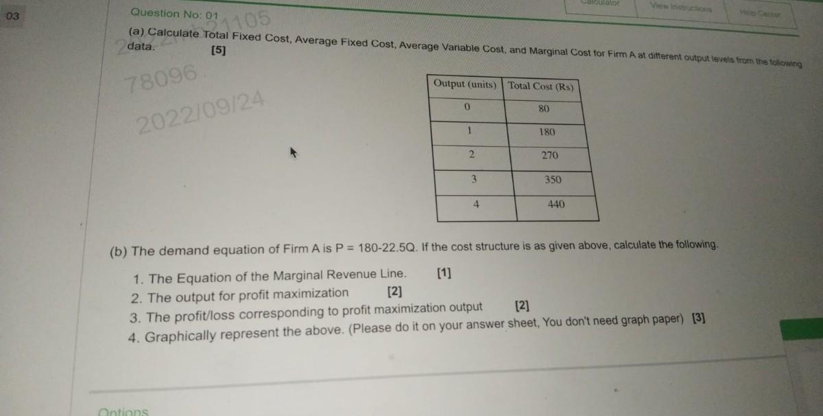 Solved (a) Calculate Total Fixed Cost, Average Fixed Cost, | Chegg.com