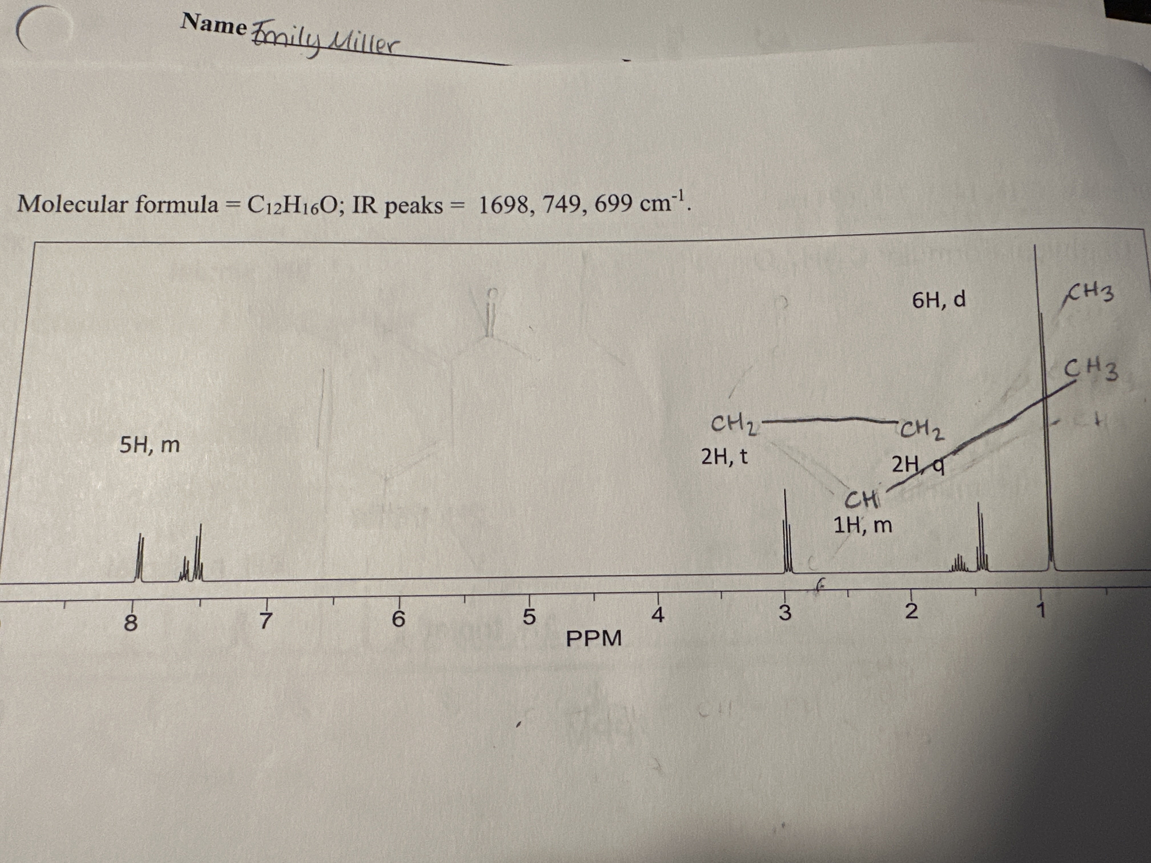 Name Zmily MillerMolecular formula =C12H16O; IR | Chegg.com