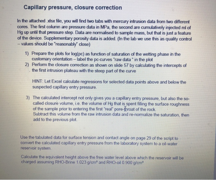 Capillary pressure, closure correction In the | Chegg.com