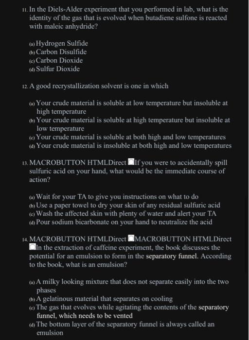 11. In the Diels-Alder experiment that you performed | Chegg.com