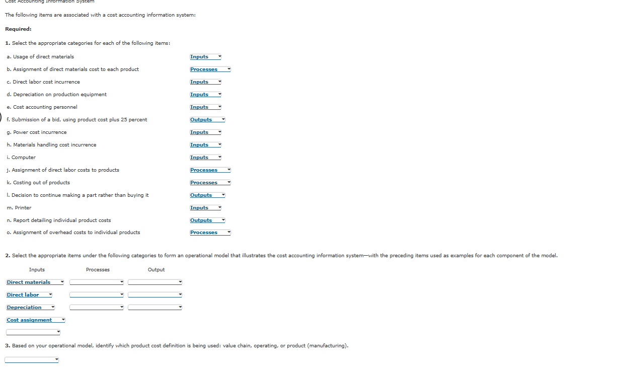 Solved The following items are associated with a cost | Chegg.com