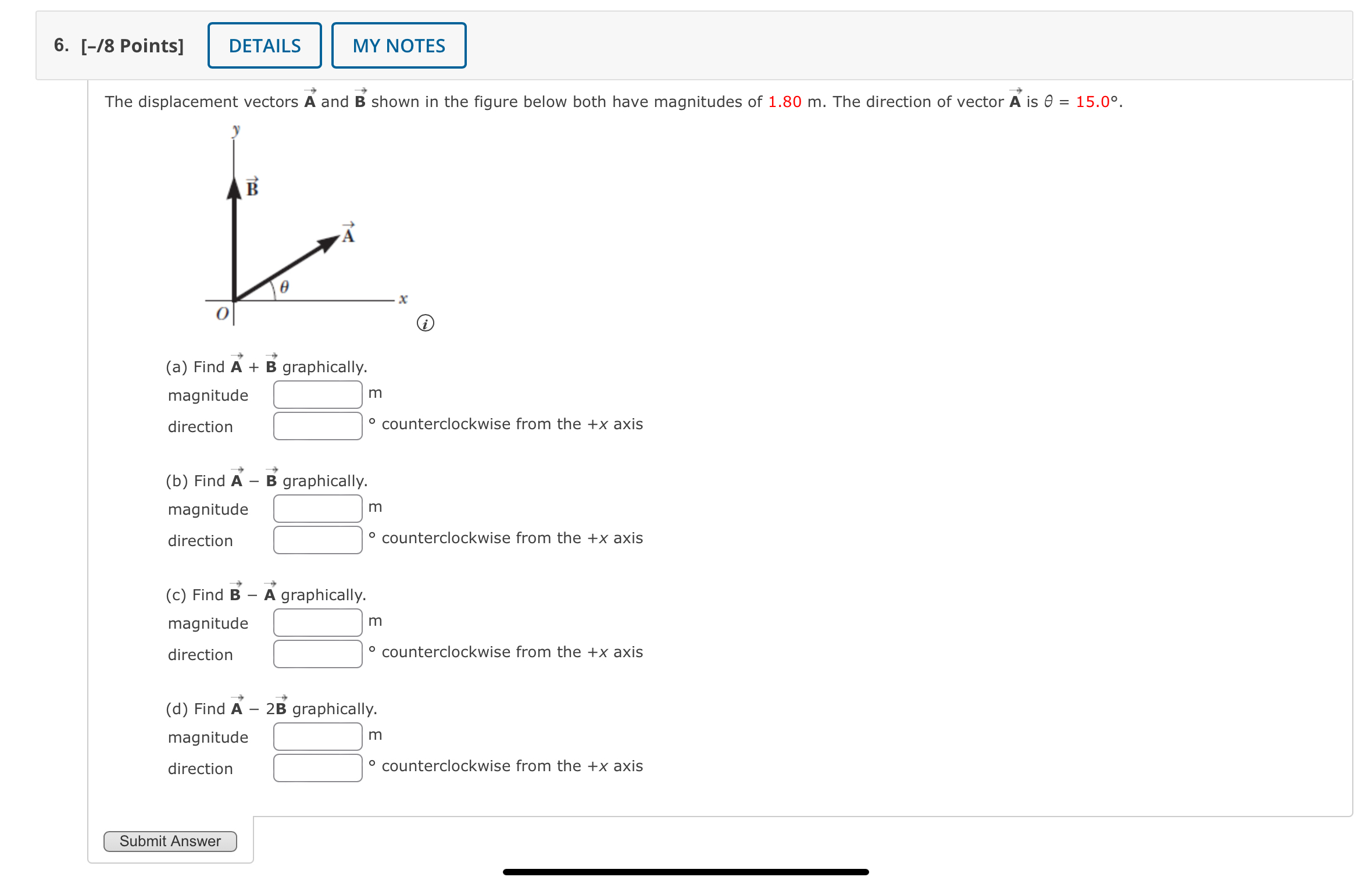 Solved The displacement vectors vec(A) ﻿and vec(B) ﻿shown in | Chegg.com