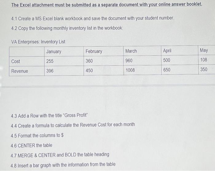 Solved The Excel attachment must be submitted as a separate | Chegg.com