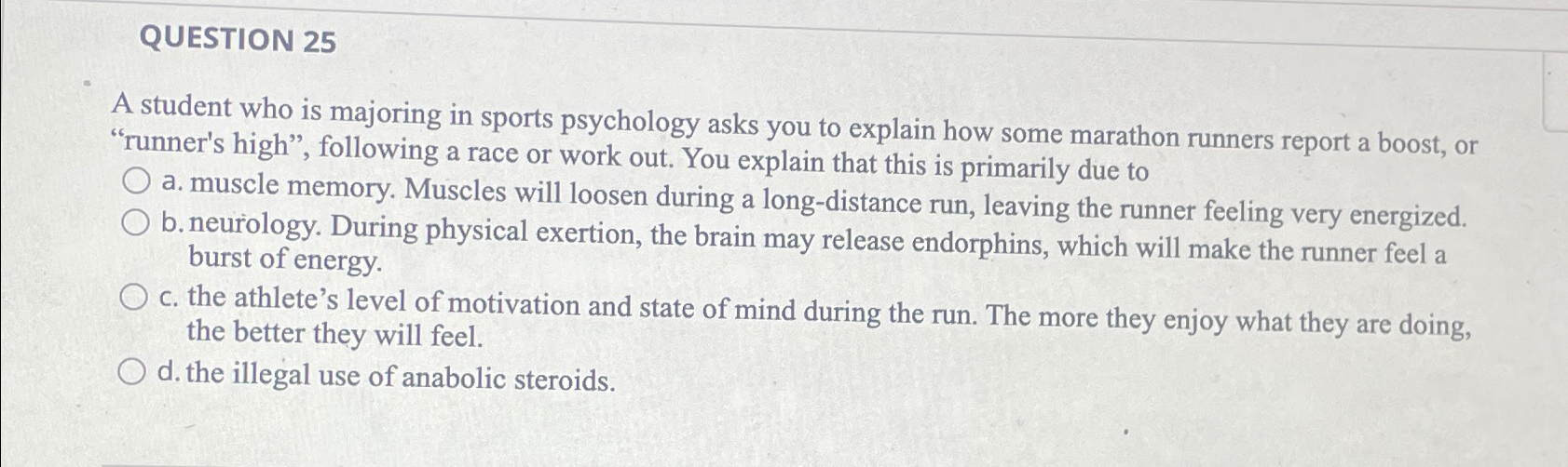 Solved QUESTION 25A student who is majoring in sports | Chegg.com