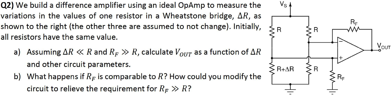 Solved Q2) ﻿We build a difference amplifier using an ideal | Chegg.com
